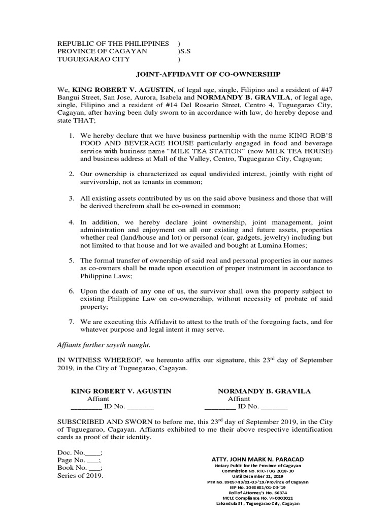 Joint Affidavit of Co-Ownership | PDF | Concurrent Estate | Affidavit