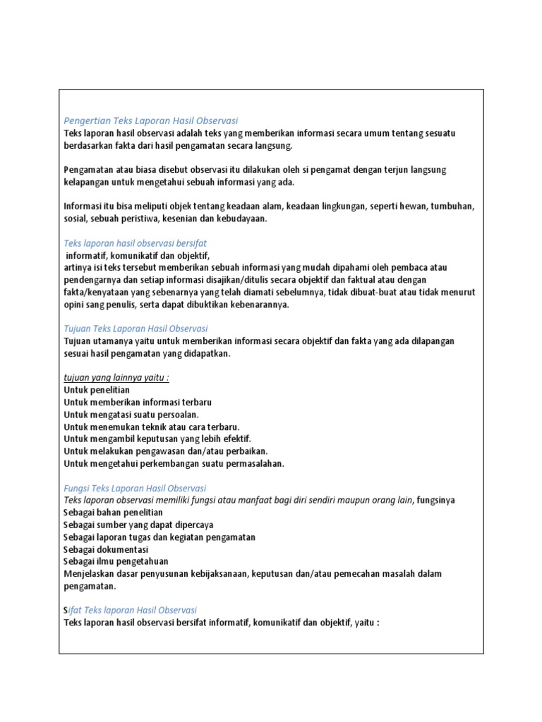 Pengertian Teks Laporan Hasil Observasi Dan Teks Eksposisi-1 | PDF | Seni & Disiplin Bahasa ...
