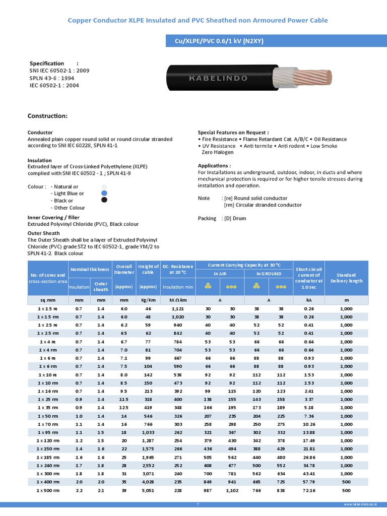 Cu Xlpe PVC 0.6 1 KV (N2xy) | PDF | Polyvinyl Chloride | Electrical ...