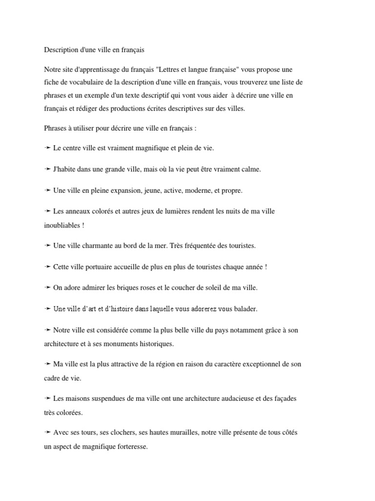 Description D'une Ville en Français | PDF | France | La nature