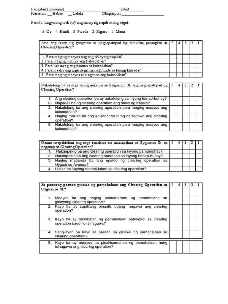 Survey Form | PDF