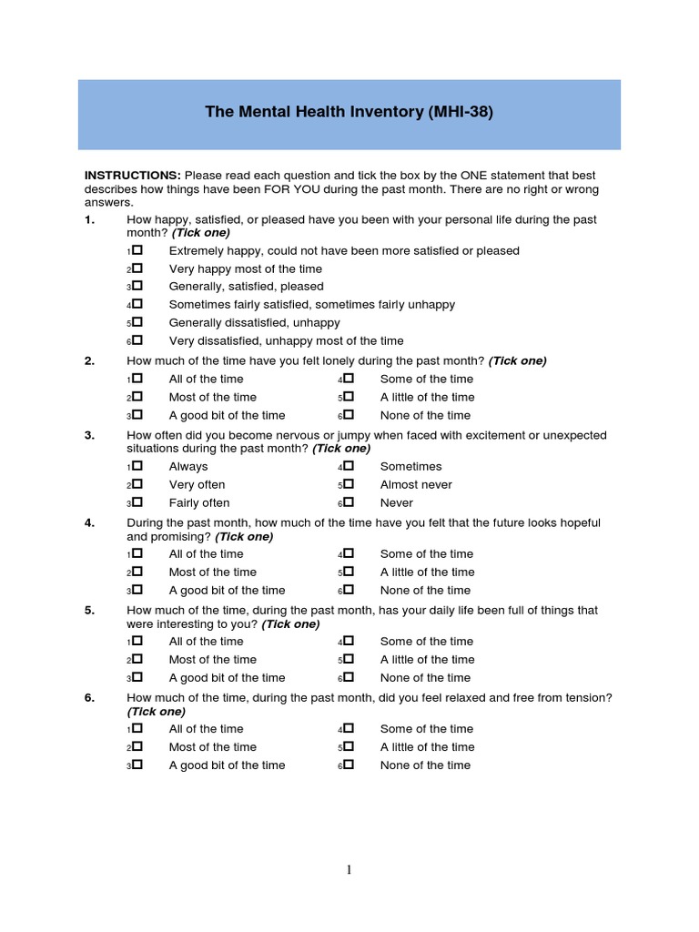 MHI-38 | Well Being | Mental Health | Free 30-day Trial | Scribd