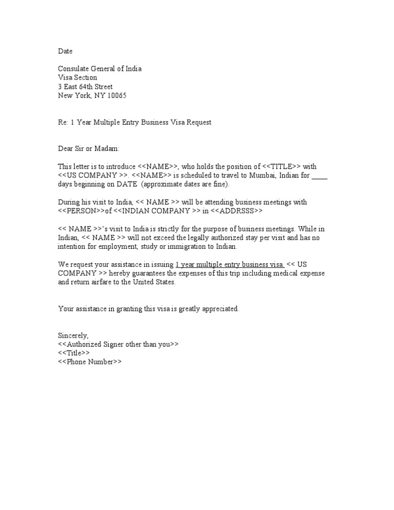 Sample Business Letter For Indian Visa | PDF | Travel Visa | Immigration