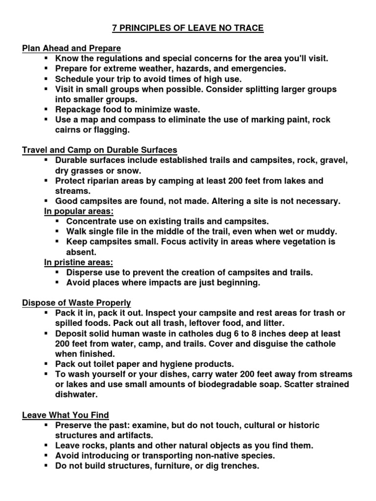 7 Principles of Leave No Trace | PDF | Campsite | Trail
