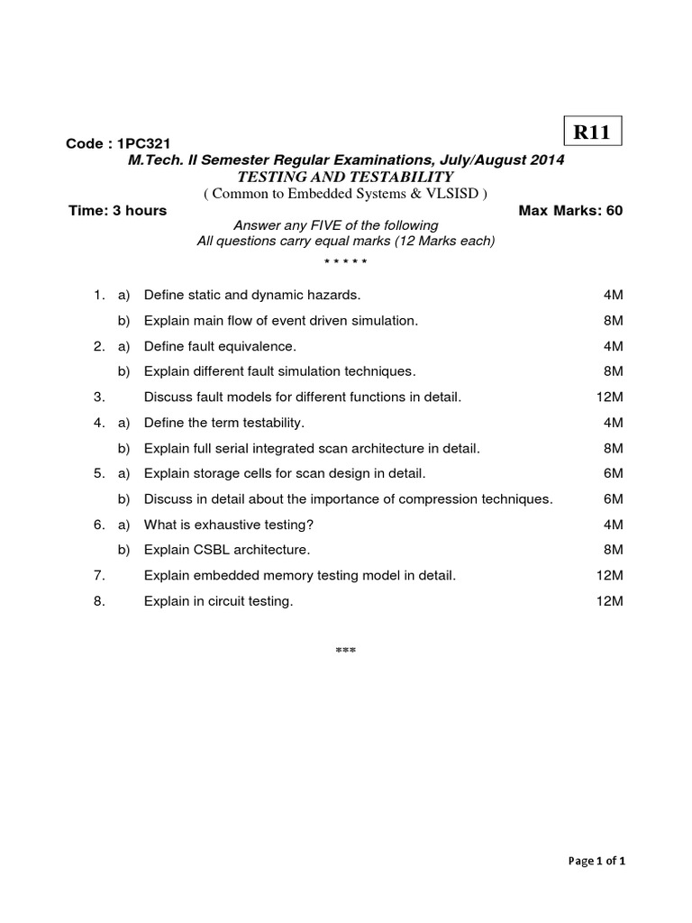 Testing and Testability: M.Tech. II Semester Regular Examinations, July ...