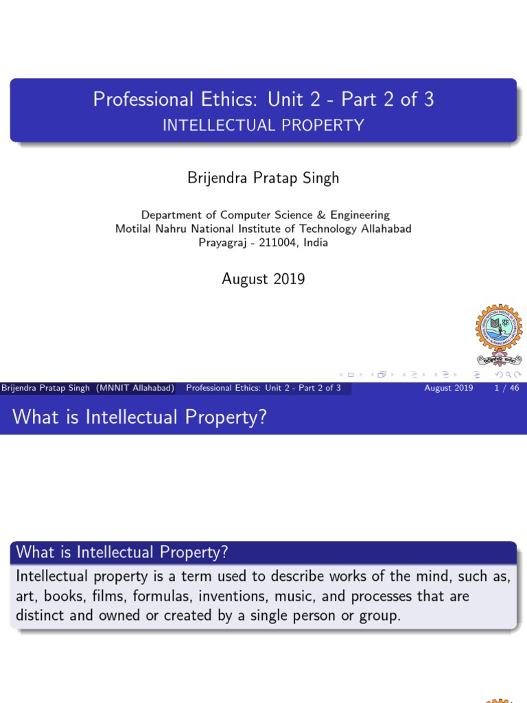Professional Ethics: Unit 2 - Part 2 of 3: Intellectual Property | PDF ...