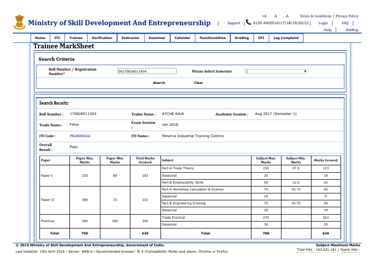 Ministry of Skill Development and Entrepreneurship: Trainee Marksheet | PDF | Software | Computing
