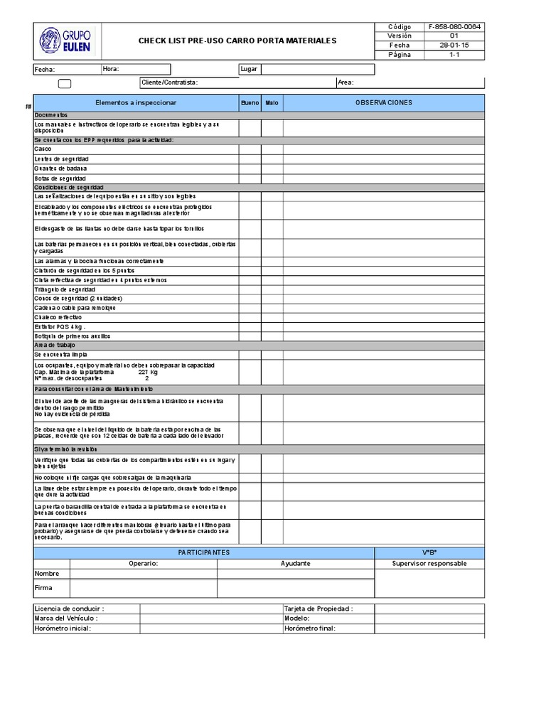 Check List Pepsico CarroN | PDF | Ascensor