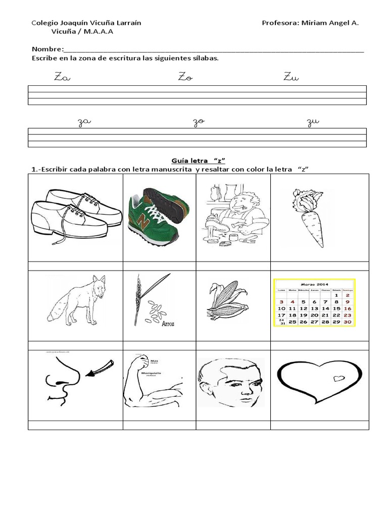 Guía Letra Z Con Lecturas Comprensivas | PDF
