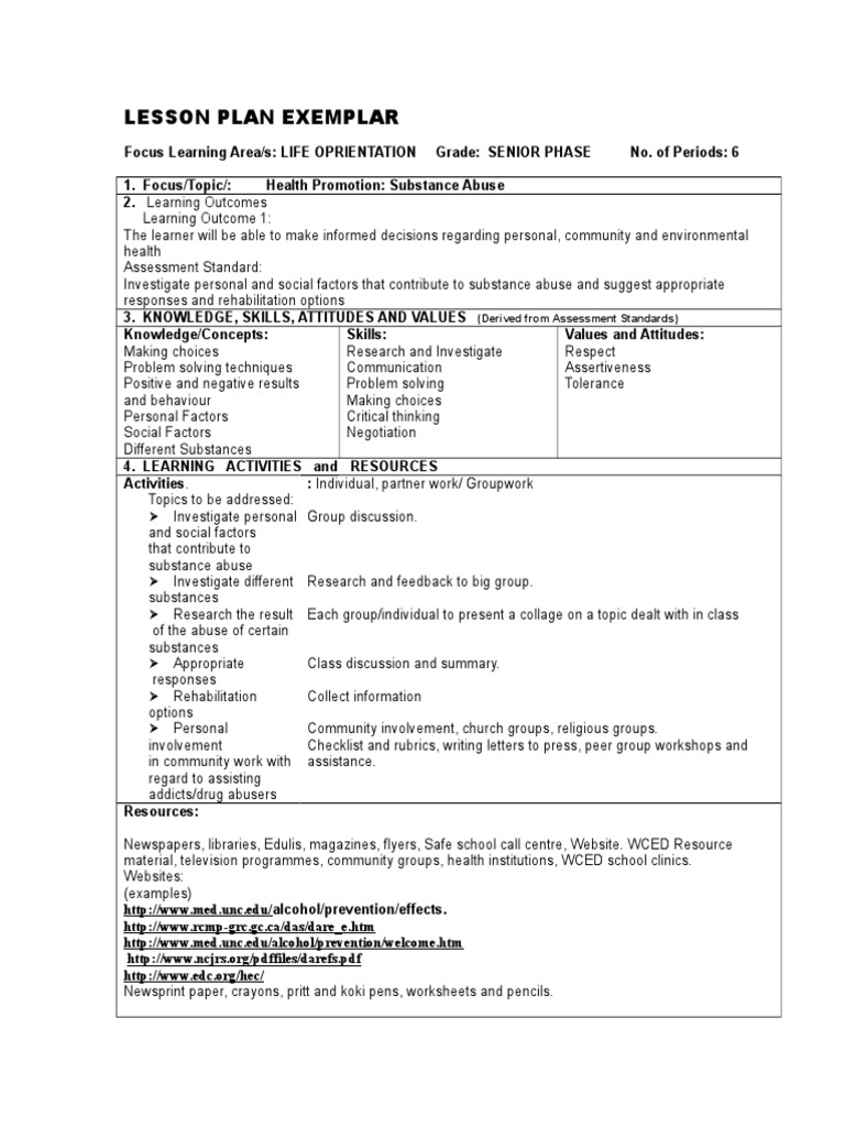 Substance Abuse Lesson Plan | PDF | Rubric (Academic) | Substance Abuse