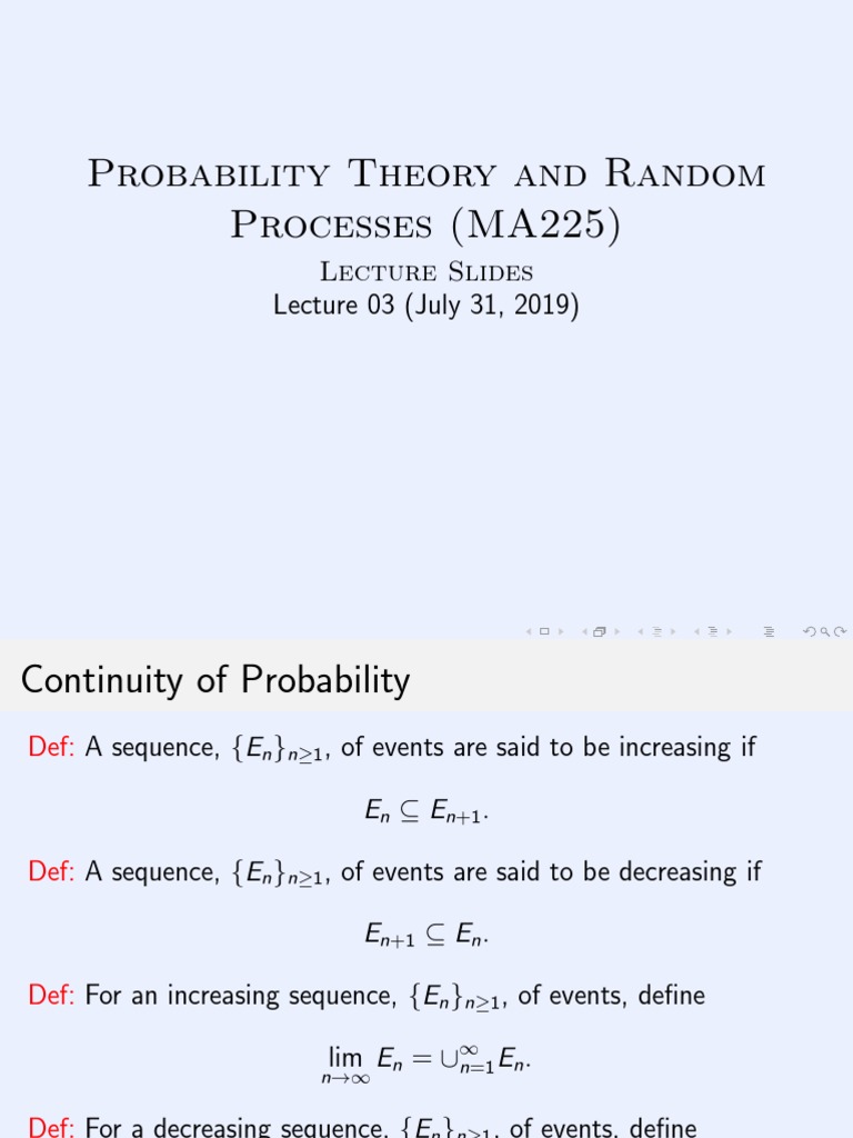Probability Theory and Random Processes (MA225) : Lecture Slides ...
