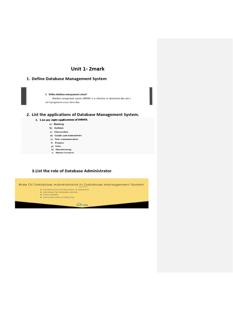 Unit 1-2mark: 1. Define Database Management System | PDF | Database Transaction | Database Index