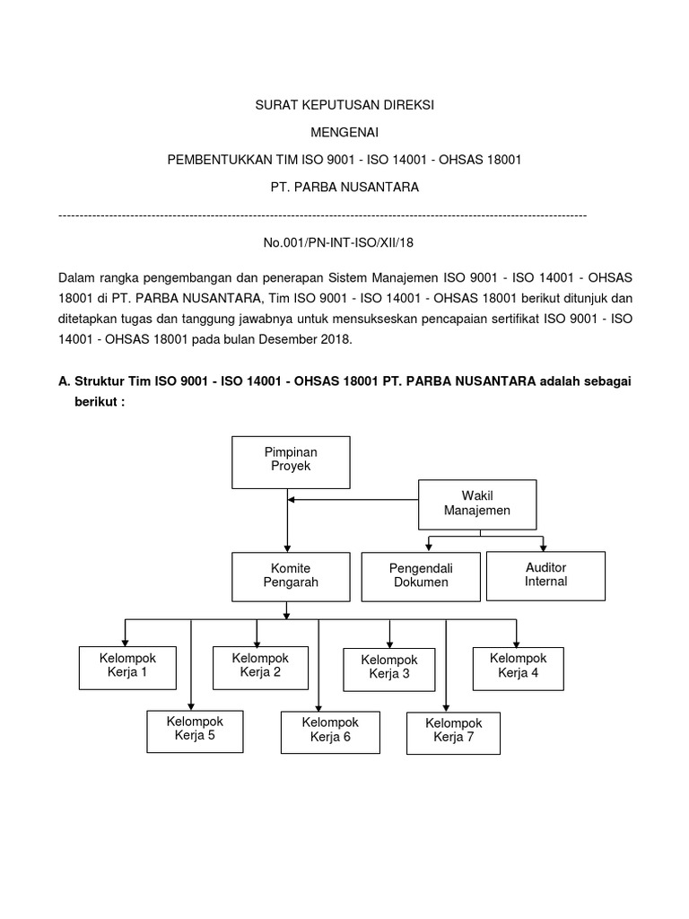 Contoh SK Pembentukan Tim ISO 9001:20155 | PDF