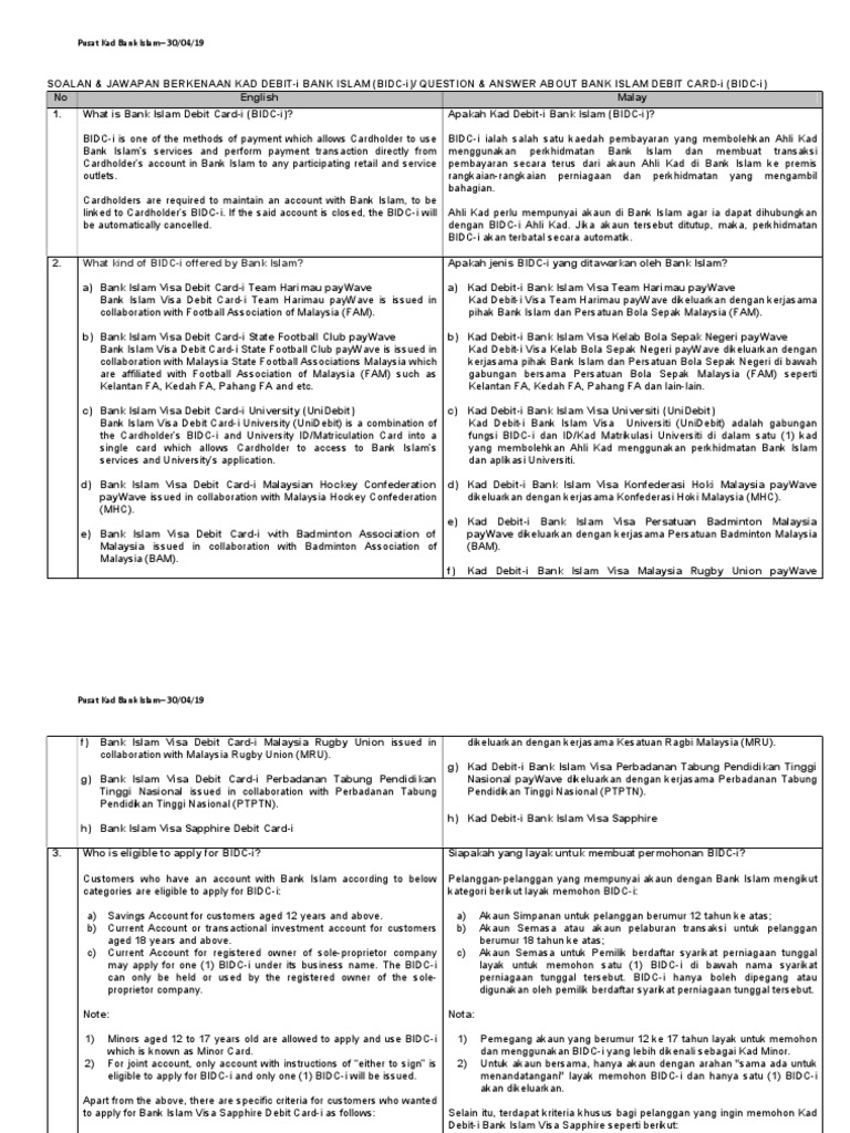Faq Bank Islam Debit Card I Malayeng 09052019 | PDF | Gambling | Visa Inc.