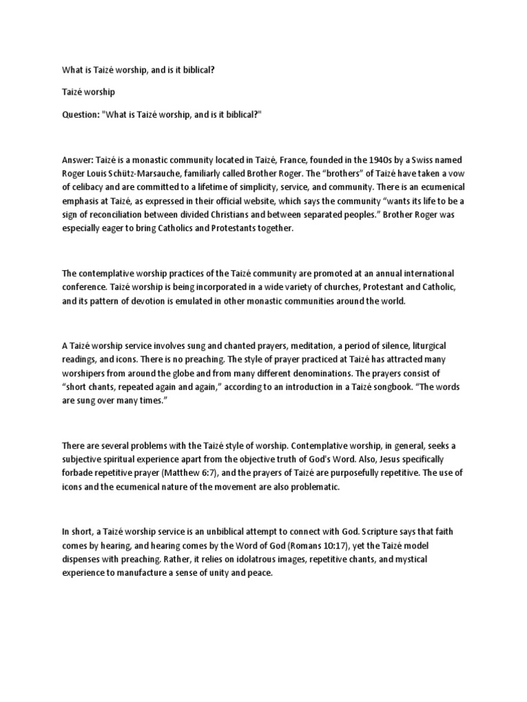 What Is Taizé Worship, and Is It Biblical | PDF