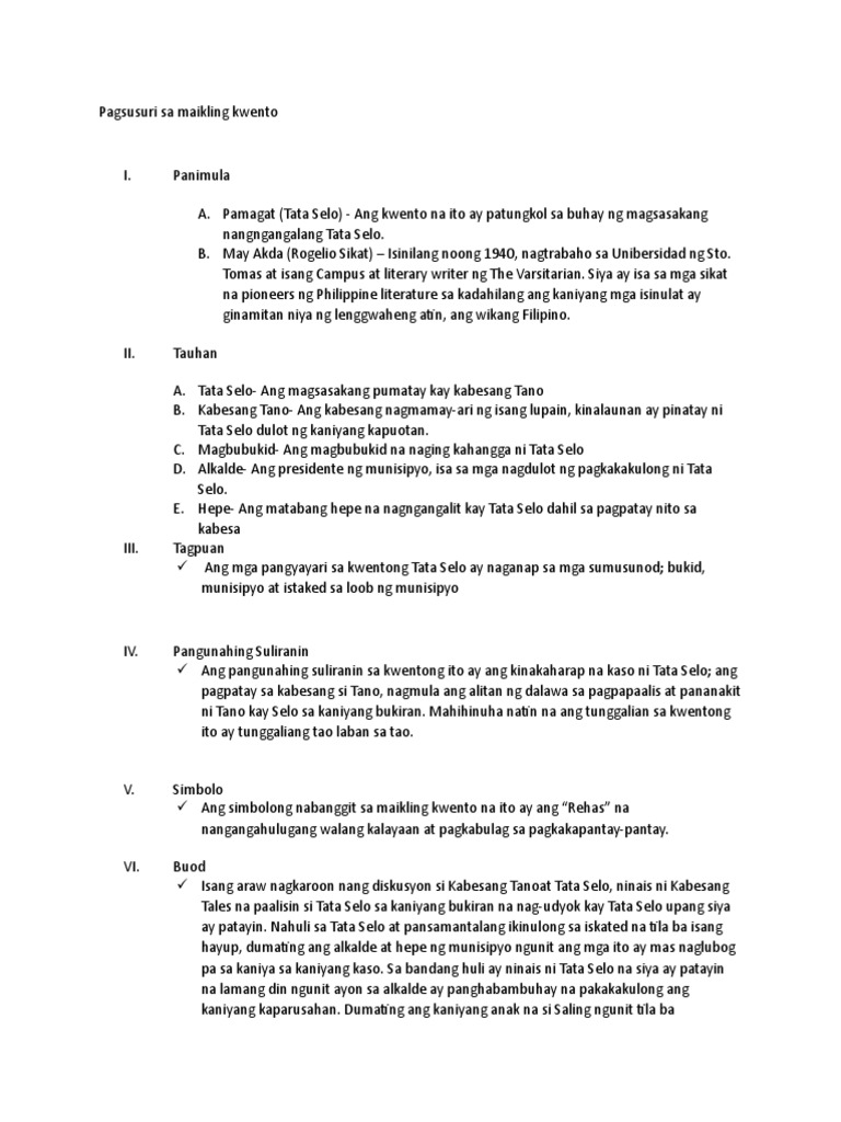 Pagsusuri Sa Maikling Kwento | PDF