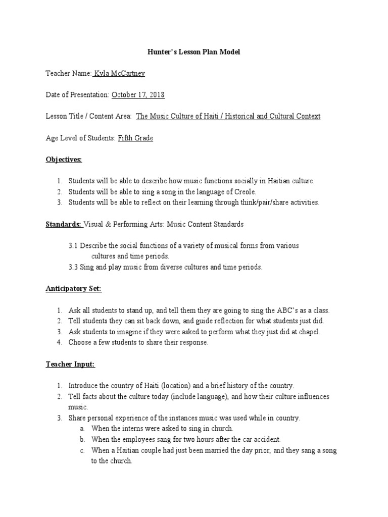 Hunter's Lesson Plan Model | PDF | Teachers | Communication