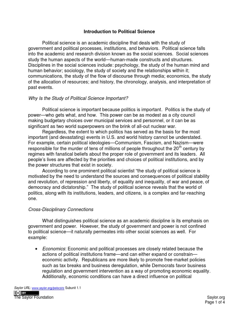 POLSC101 OC 1 - 1 Introduction To Political Science FINAL PDF | PDF ...