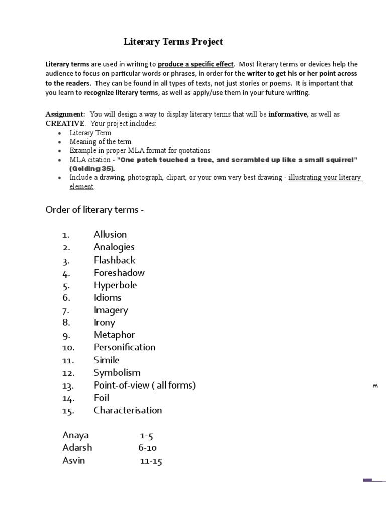 Literary Elements Project | PDF | Linguistics | Cognitive Science Literary Elements Project | PDF | Linguistics | Cognitive Science