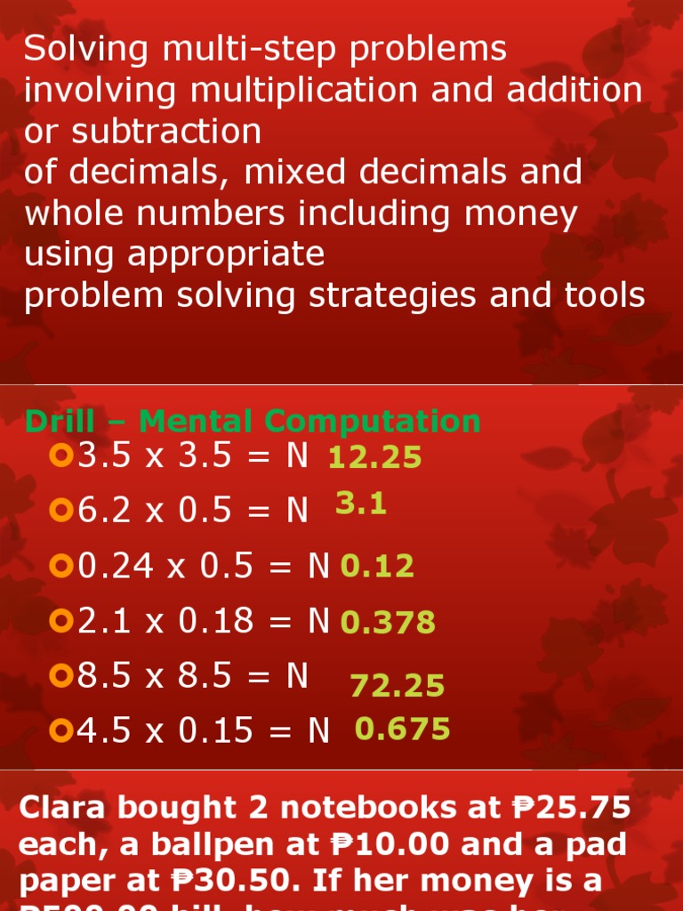 Solving Multi-Step Problems Involving Multiplication and Addition or ...