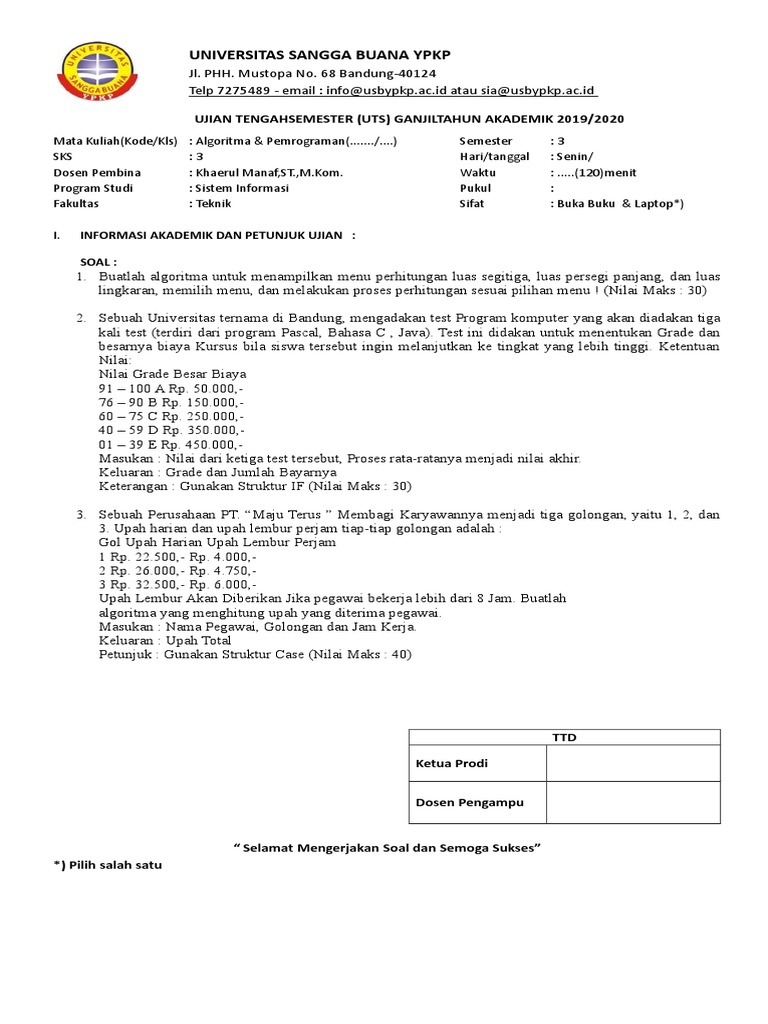 Soal UTS Algoritma Pemrograman | PDF