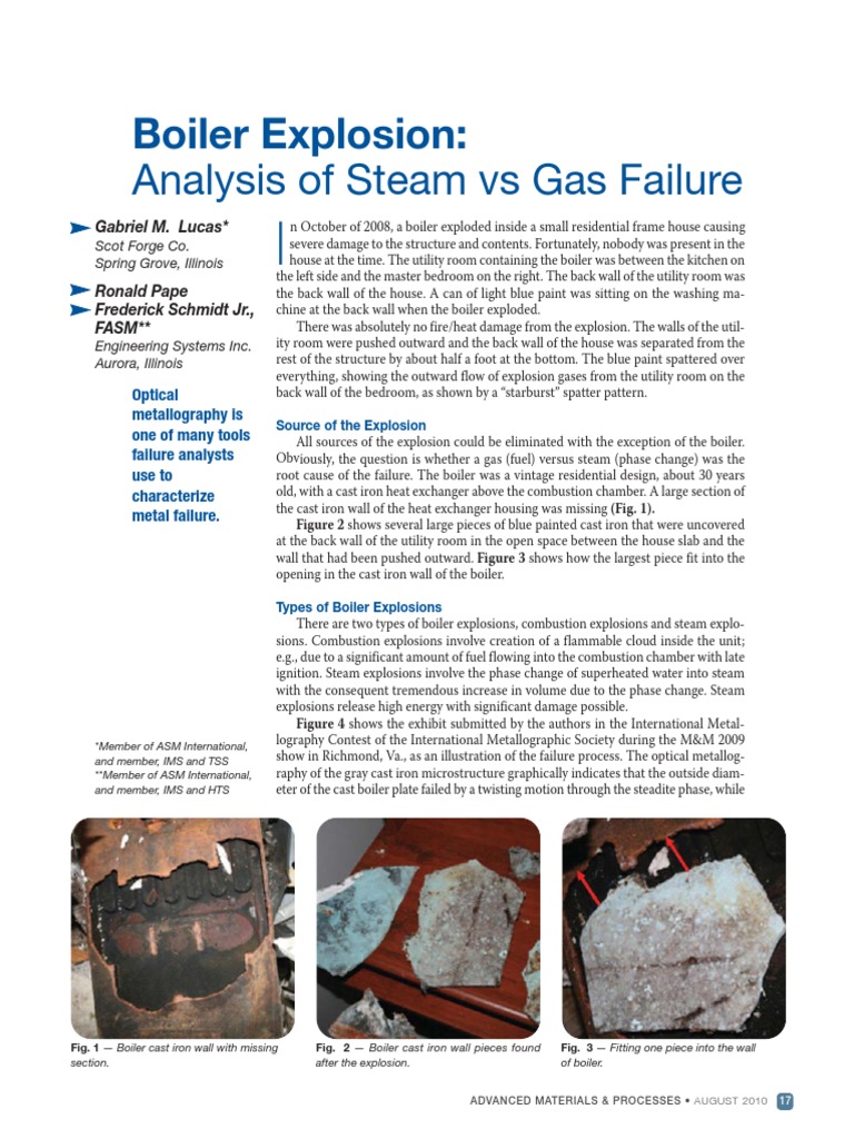 Analysis of a Boiler Explosion: Evidence that a Steam Explosion Caused ...