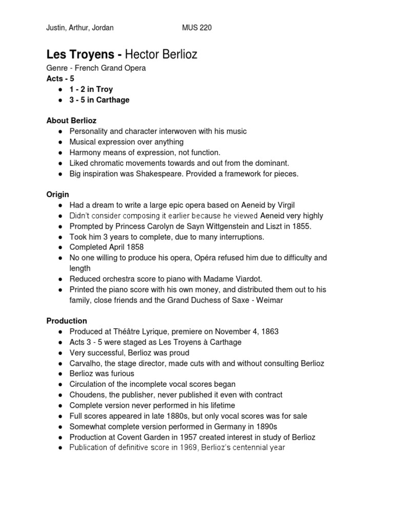 Les Troyens - Hector Berlioz: Acts - 5 | PDF | Aeneas | Trojan War