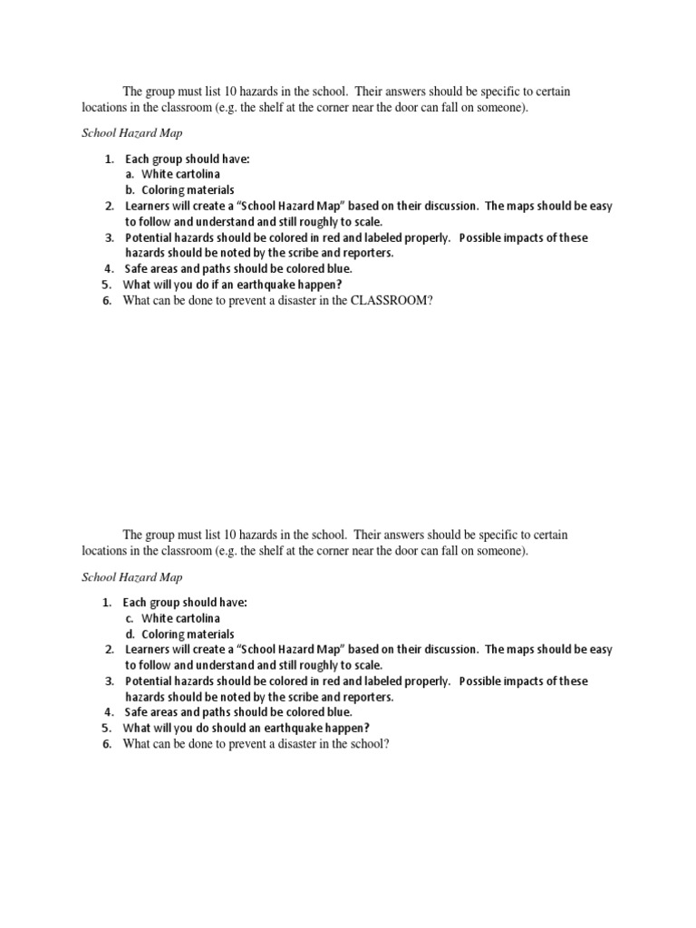 Classroom Hazard Mapping Guide | PDF