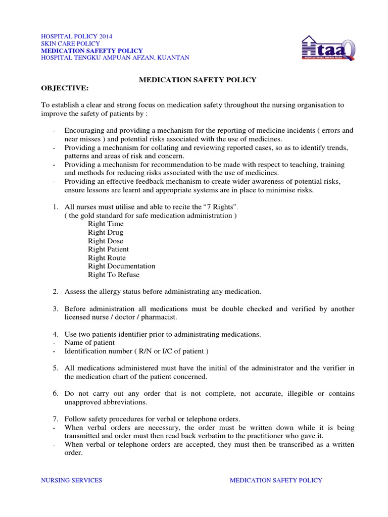 Safety Policy PDF | PDF | Pharmacy | Medical Treatments