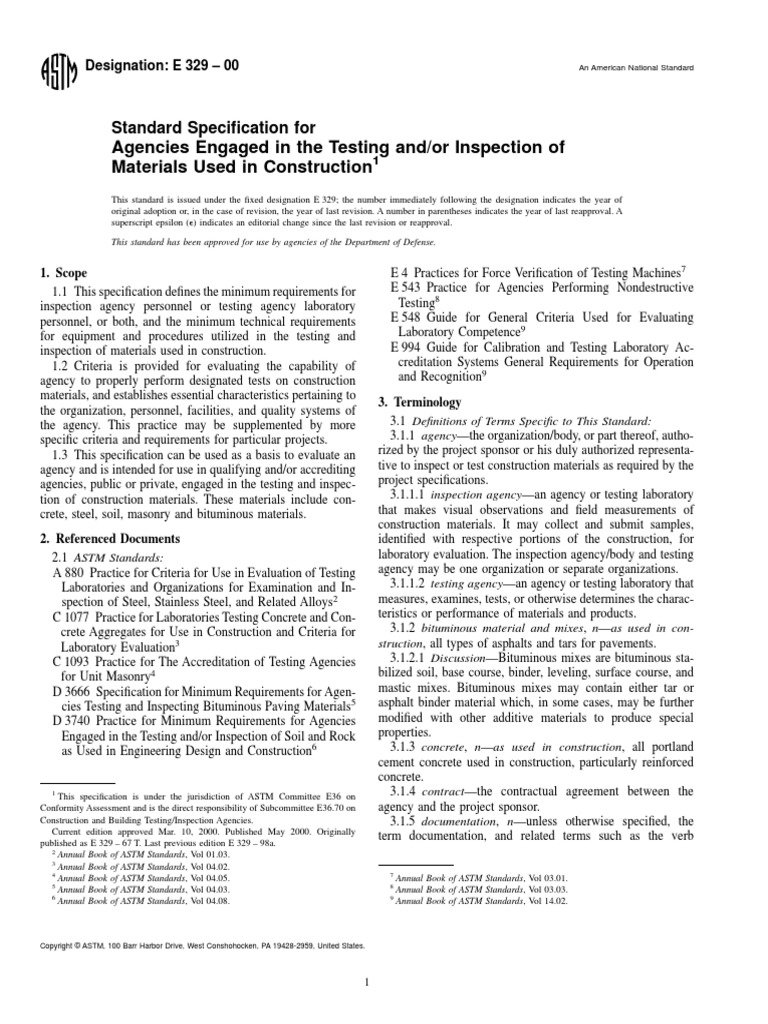 E329 PDF | PDF | Specification (Technical Standard) | Verification And Validation