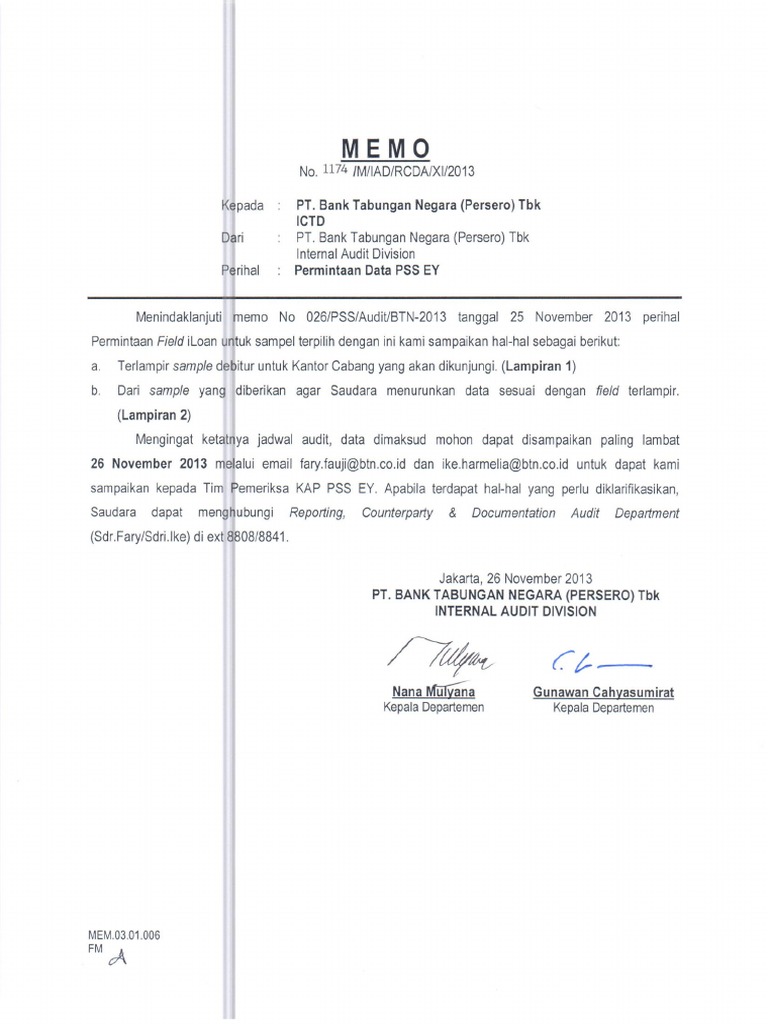 Permintaan Data Audit iLoan BTN | PDF