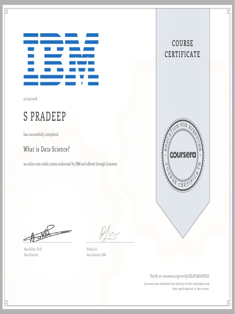 IBM Data Science Course Certificate | PDF | Computer Data | Information ...