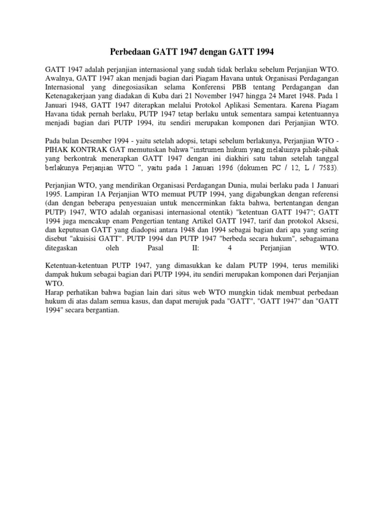 Perbedaan GATT 1947 Dengan GATT 1994 | PDF