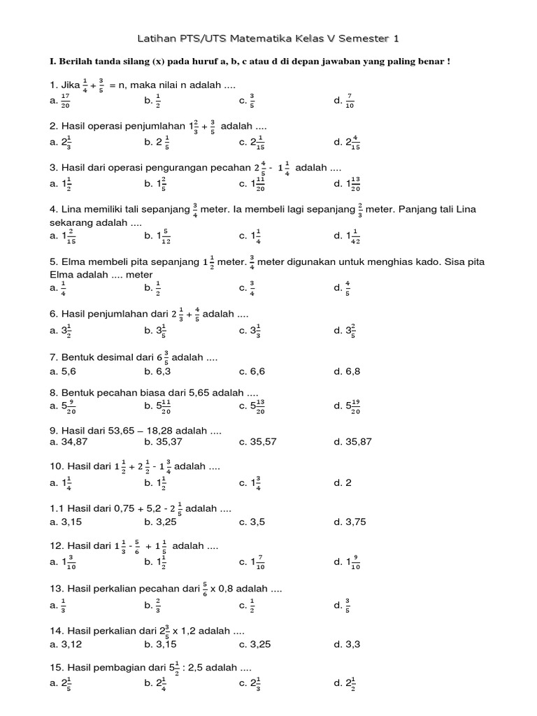 Latihan PTS MTK Kelas V | PDF