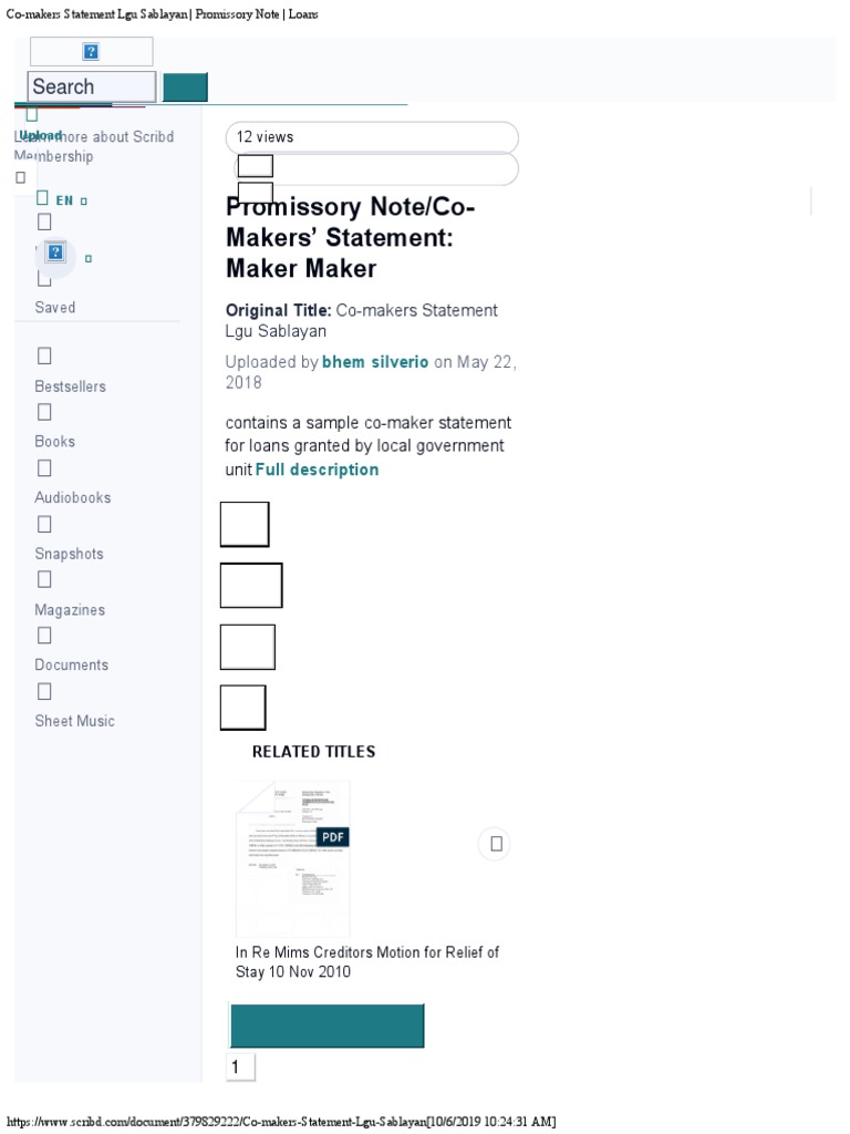 Co-Makers Statement Lgu Sablayan Promissory Note Loans | PDF ...