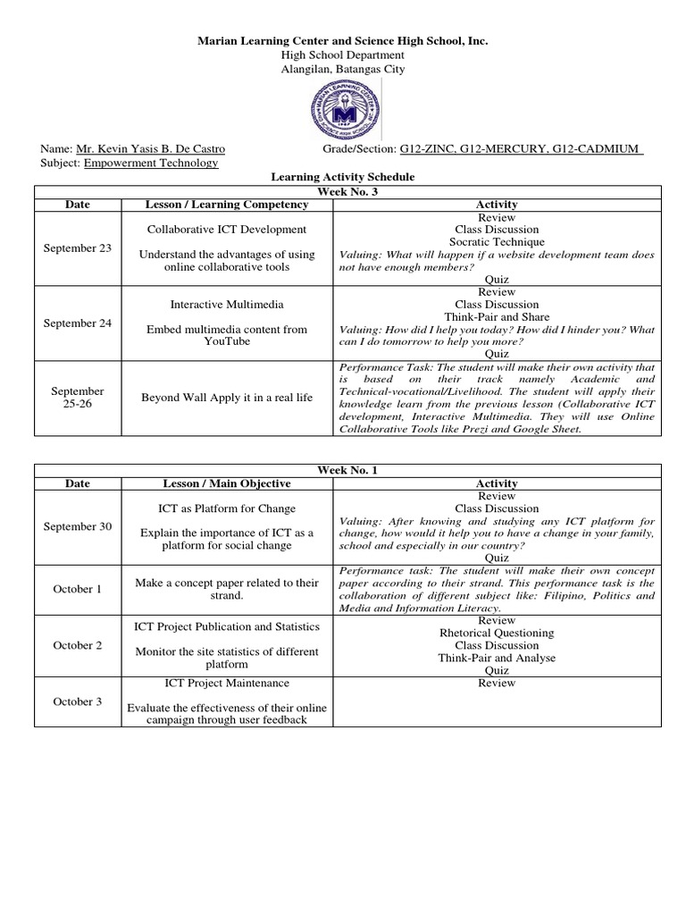 Marian Learning Center and Science High School, Inc | PDF | Educational ...
