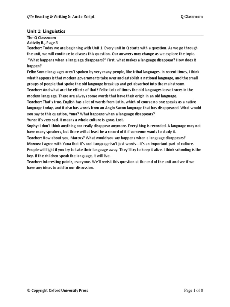 Q2e RW5 Q Classroom AudioScripts | PDF | Question | Reason