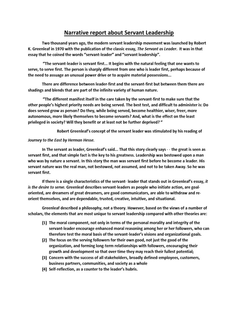 Narrative Report About Servant Leadership | PDF | Servant Leadership ...