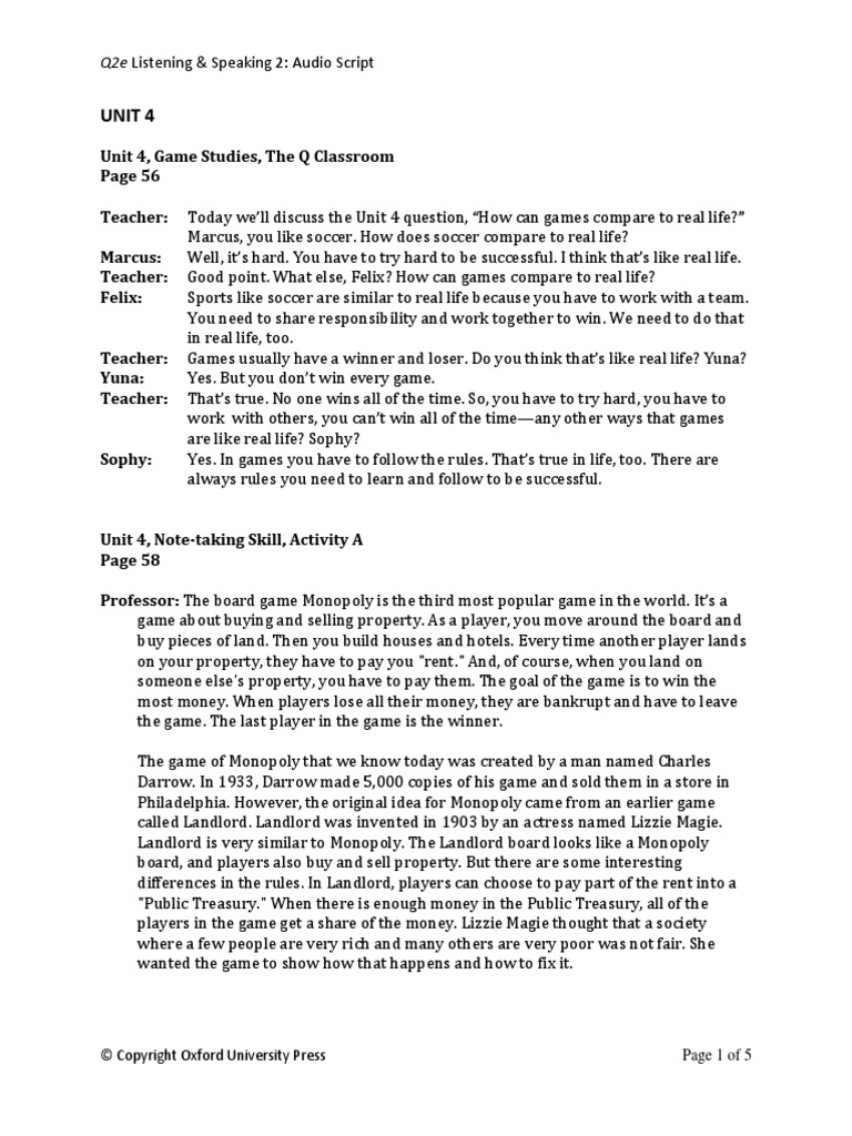 Q2eSE LS2 U04 AudioScript | PDF | Crossword | Leisure