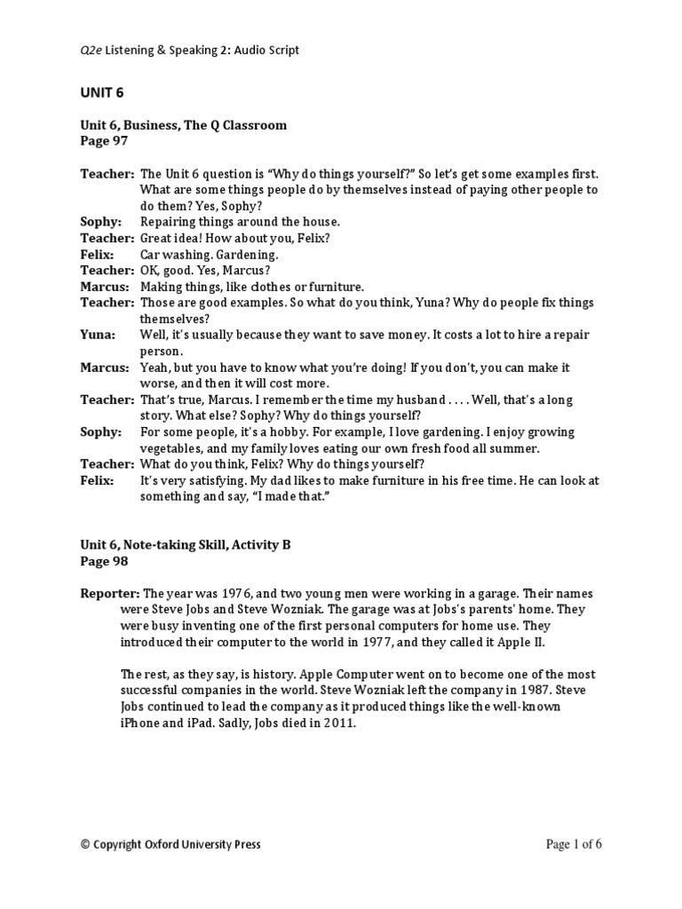 Unit 6: Q2e Listening & Speaking 2: Audio Script | PDF | Scratch (Programming Language) | Etsy