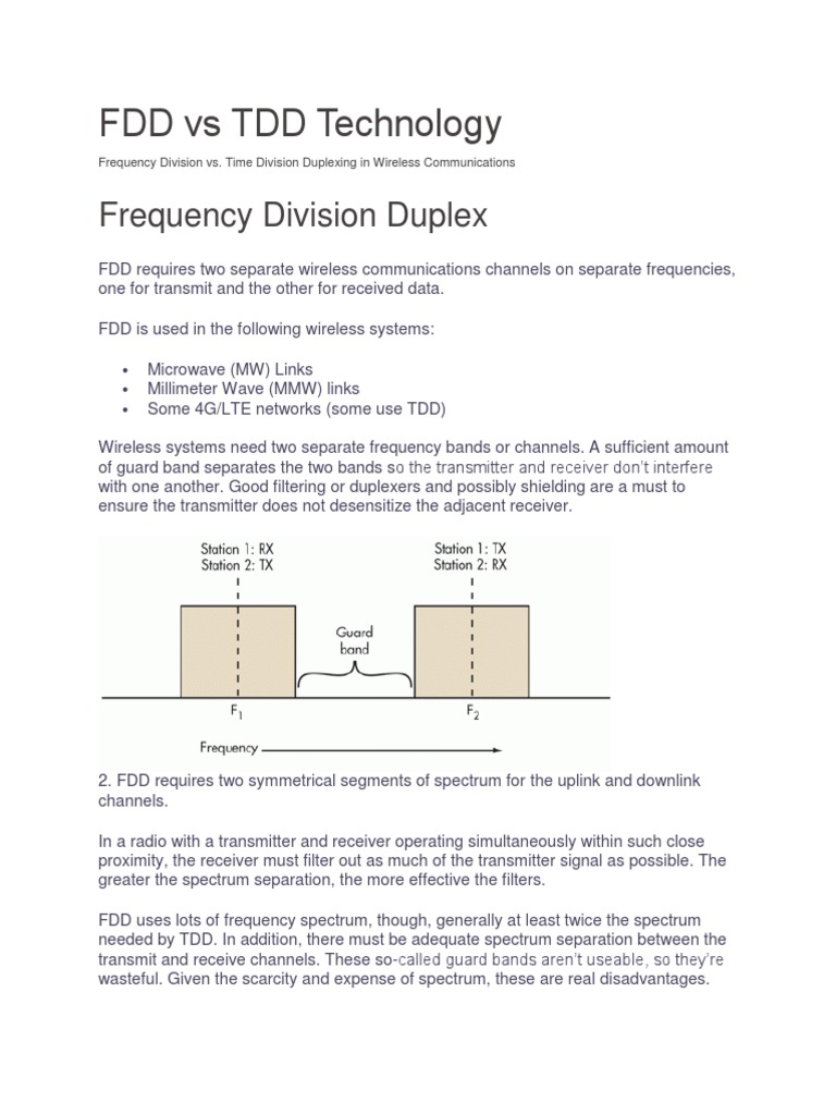 FDD Vs TDD Technology | PDF | Duplex (Telecommunications) | 4 G