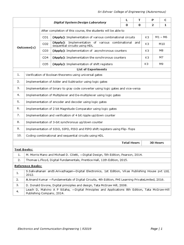 Digital System Design Lab CSE Ver 4 | PDF | Digital Electronics | Logic ...