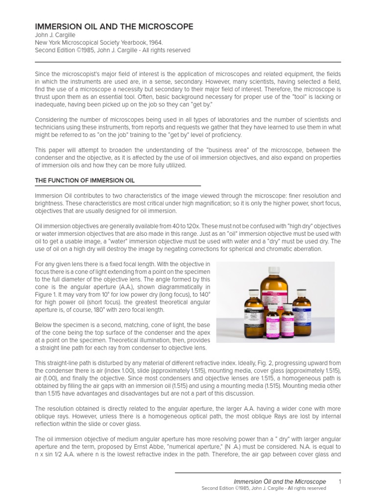 Immersion Oil and The Microscope | PDF | Angular Resolution | Microscopy