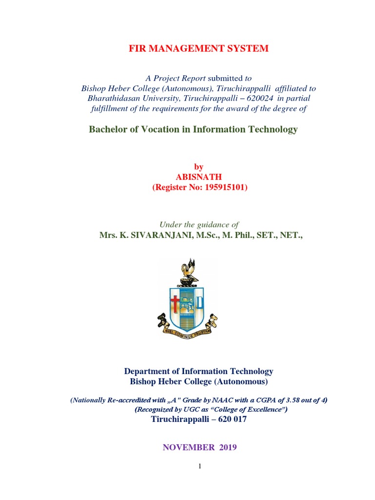 Bachelor of Vocation in Information Technology: Fir Management System | PDF | Periodic Table ...