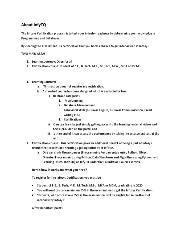 About InfyTQ | PDF | Test (Assessment) | Databases