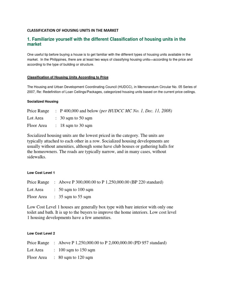 Classification of Housing Units in The Market | PDF | Apartment | Building