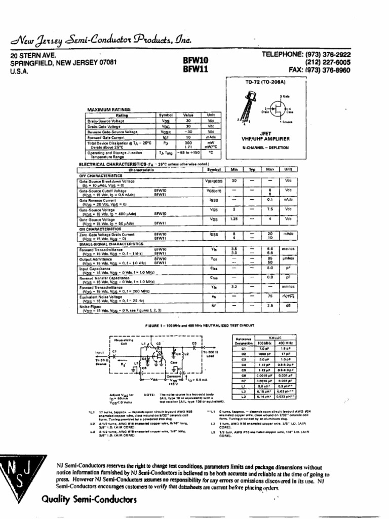 BFW10 | PDF | Field Effect Transistor | Electrical Circuits
