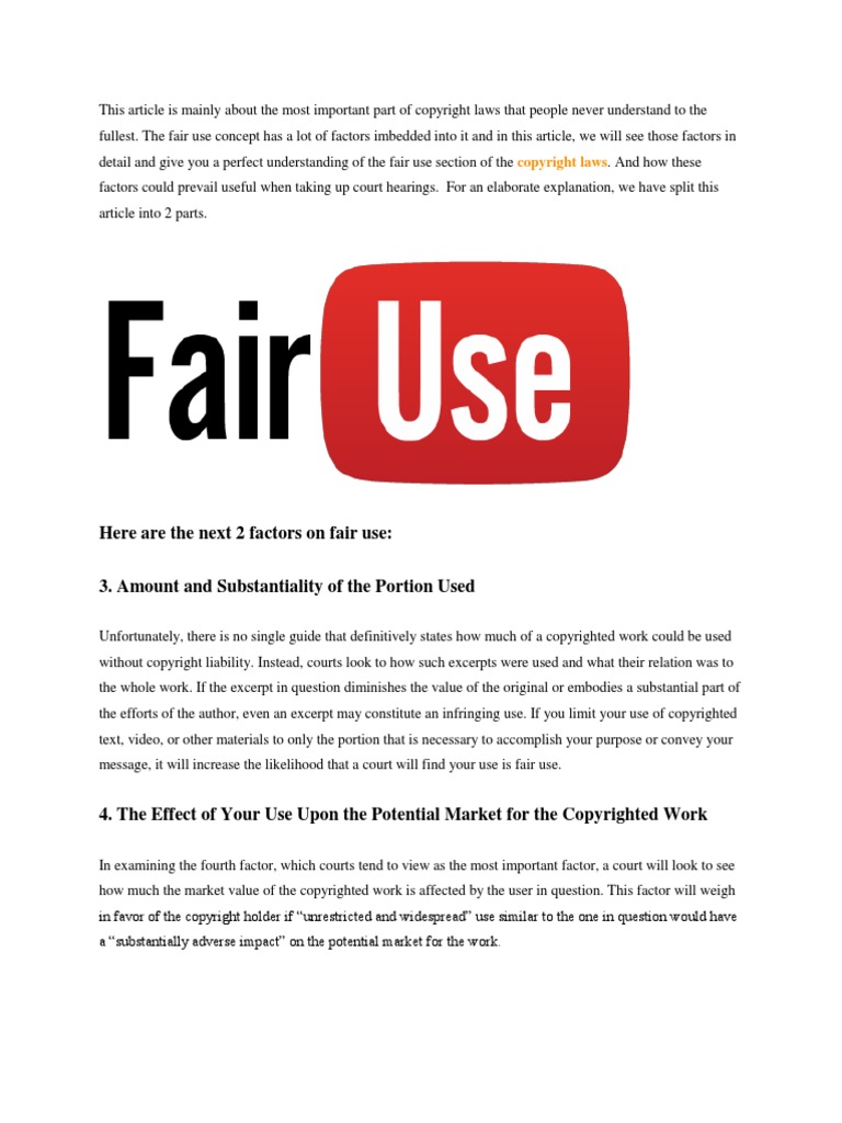 Here Are The Next 2 Factors On Fair Use | PDF | Fair Use | Copyright ...