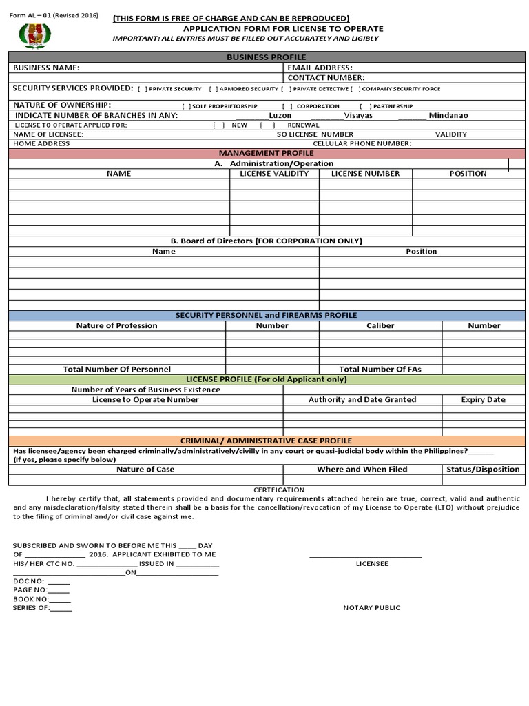 Application Form For License To Operate | PDF | License | Social ...