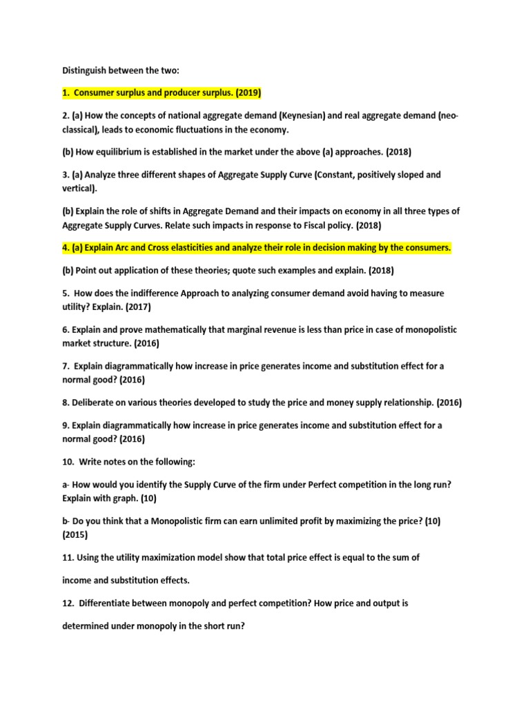 CSS Economics Paper Questions For Goal 1 Paper 1: 2000-2019 | PDF ...